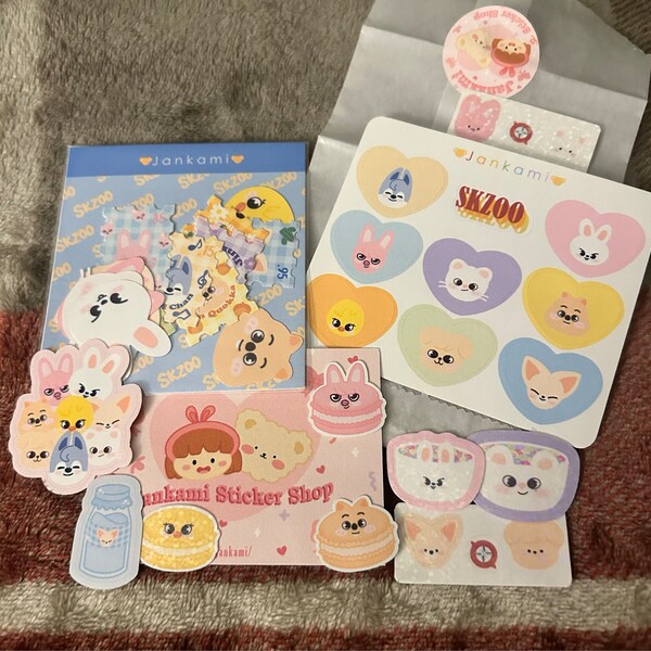 Stray Kids SZKOO Sticker Flakes 16 Flakes & SKZOO Heart Sticker Sheet k ...