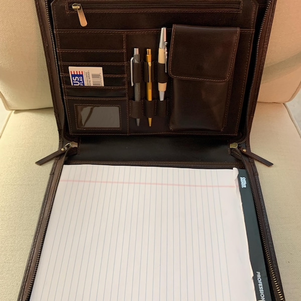 Custom Leather Portfolio Briefcase With Zipper: Monogrammed Business ...