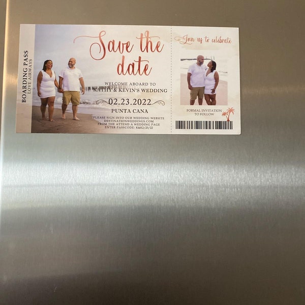 Sunset Beach Wedding Save the Date Boarding Pass Magnet - Etsy