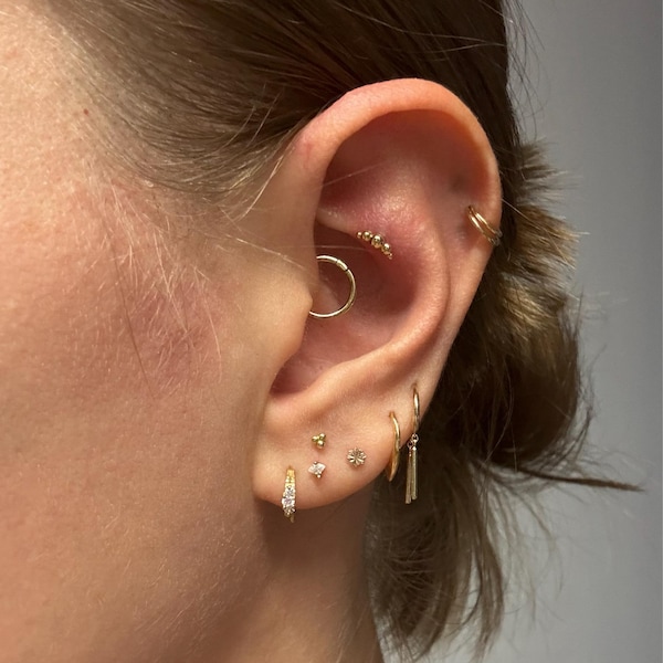 14K Solid Gold Hinged Clicker Hoop Belly Button Hoop Huggie Hoop ...