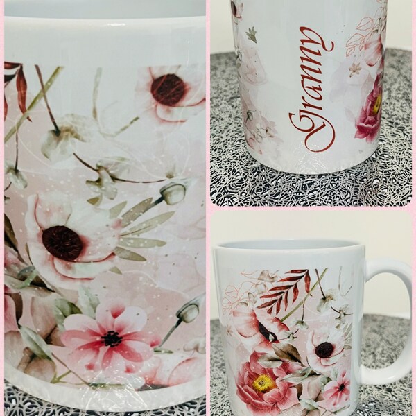 Floral Mug Wrap, Add Your Name Mug Design, Flower Sublimation Wrap, 11 ...