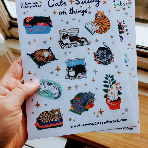 Cats Sitting on Things Sticker Sheet / Cat Stickers / Cat Sticker Sheet ...