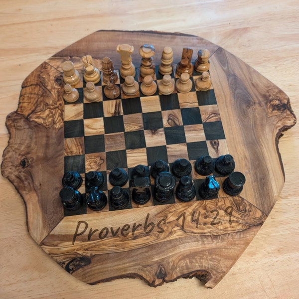Olive Wood Chess Set Gift Unique Black or Burgundy Chess Board With ...