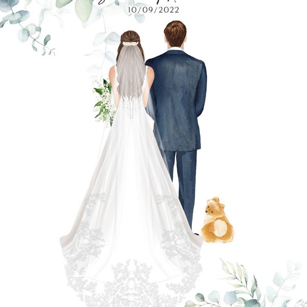 Personalised Wedding Print Dog, Wedding Print Gift, Wedding Gift, Bride ...