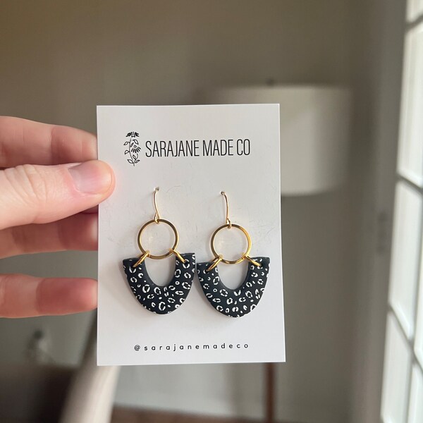 Handmade Polymer Clay Earrings Ribbed Texture Earrings Boho Gold and Terracotta Color Earrings ...