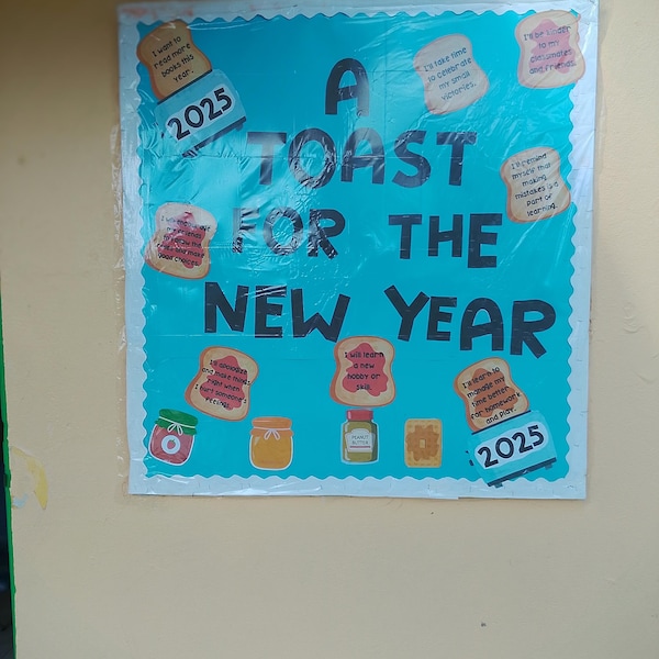 A Toast for the New Year Bulletin Board Positive Classroom January ...