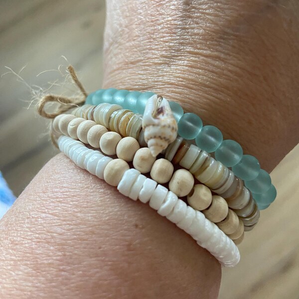 2pc Summer Style Bracelets, Beach Bracelets, Sea Glass Jewelry, Coastal ...