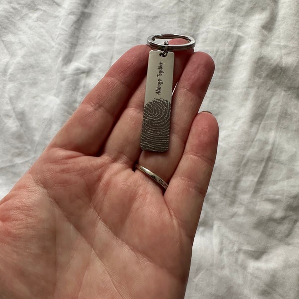 Personalised Fingerprint Slim Bar Keychain | Thumbprint | Actual ...