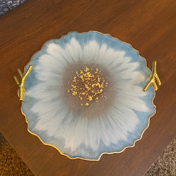 Handmade Geode Resin Tray: Decorative Gold Handle Tray - Etsy