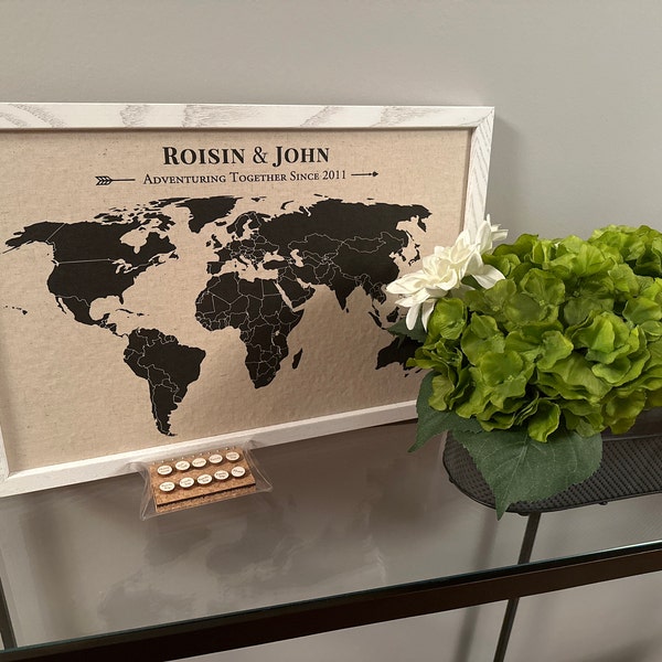 Custom Linen Map With Personalized Pins • 4th Anniversary Gifts for Men ...