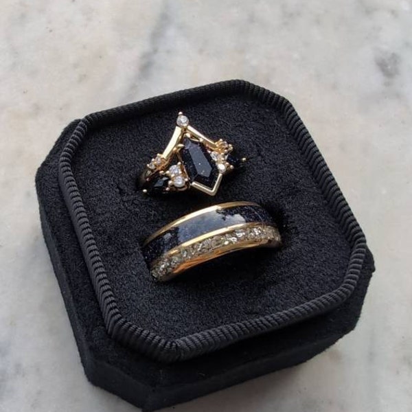 Rift Nebula His Hers Wedding Ring Set, Starry Night, Personalized Gold ...