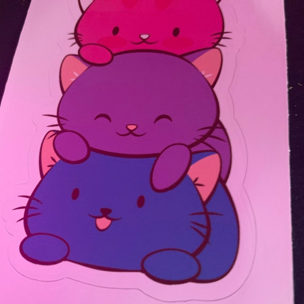 Kawaii Cats Bi Pride Sticker - Cute Pride Cat Sticker for Laptop ...