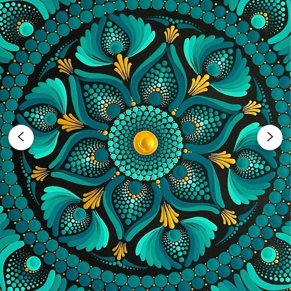 Mandala Art, 38cm Hand Painted Board, Dot Art, Dot Mandala, Blue, Brown ...