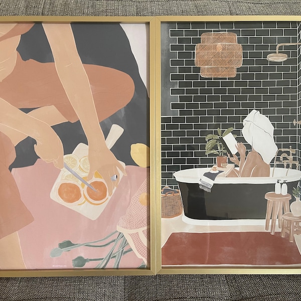 Water Color Painting Woman in Bath | Bathroom Shelf Decor ...