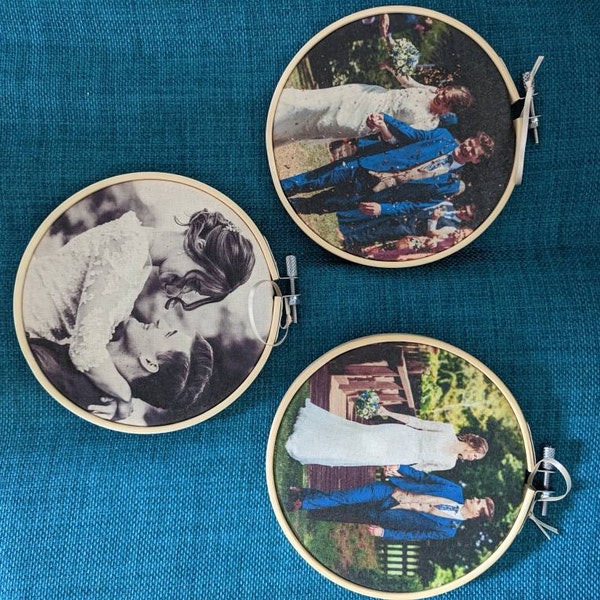 Set of 3 Wedding Photo Embroidery Hoops, Cotton Anniversary Gift, 2nd ...
