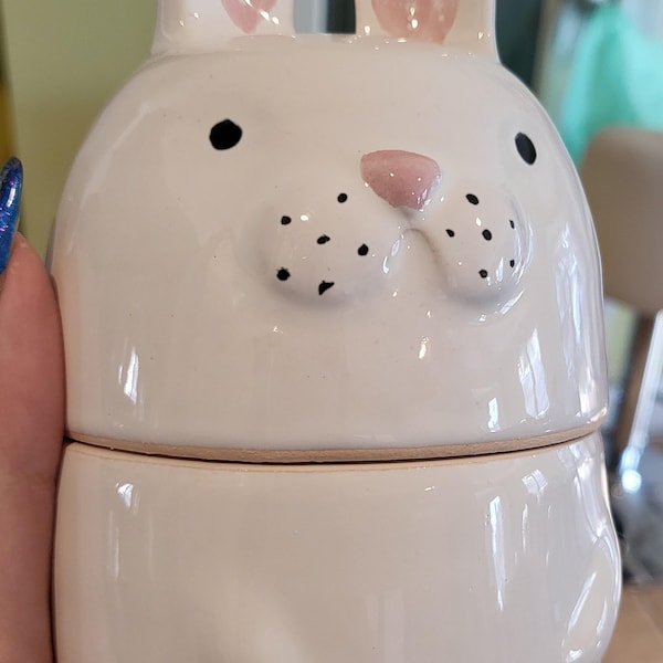 Bunny Jar With Lid, Rabbit Ceramic Container 2023, Hare Pottery Tea ...