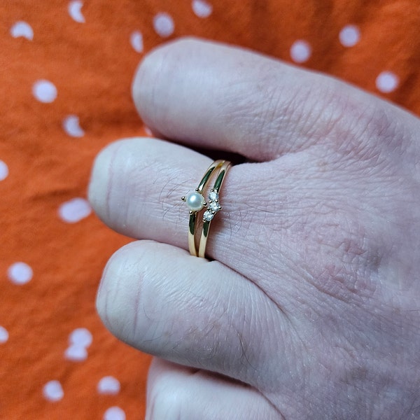 Pearl Ring Set Dainty Pearl Ring Gold Pearl Ring Stacking Ring Simple ...
