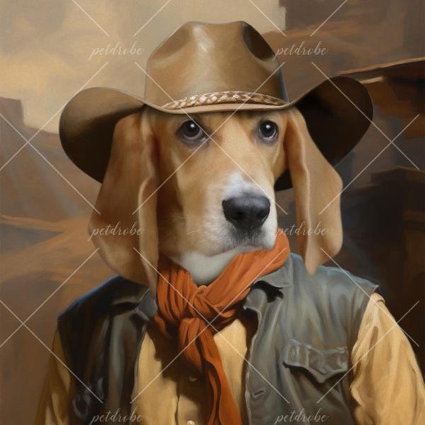 Custom Cowboy Pet Portrait, Western Dog Portrait, Cowboy Pet Gift, Dog ...