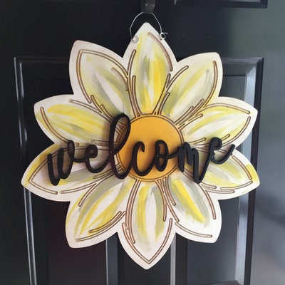 Welcome Southern Farmhouse Wooden Door Hanger Sign Sunflower Spring ...