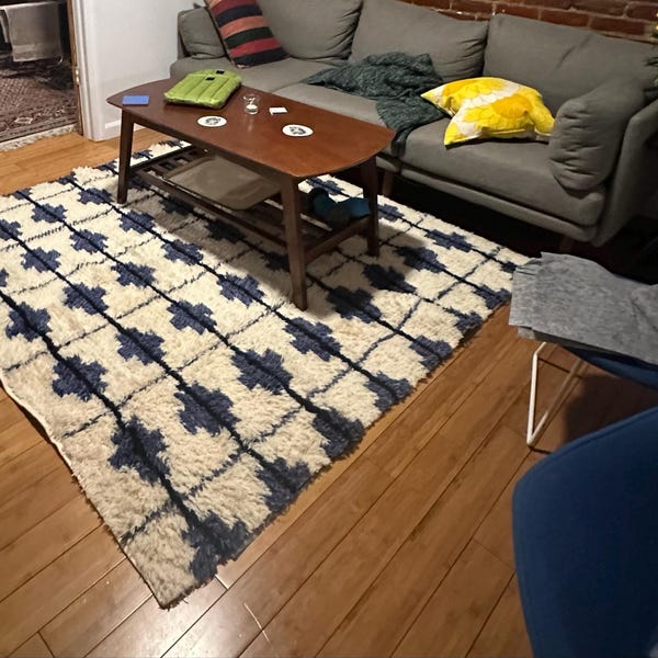 Cotton Wool Blue and White Handmade Rug, Handwoven Modern Flatweave ...