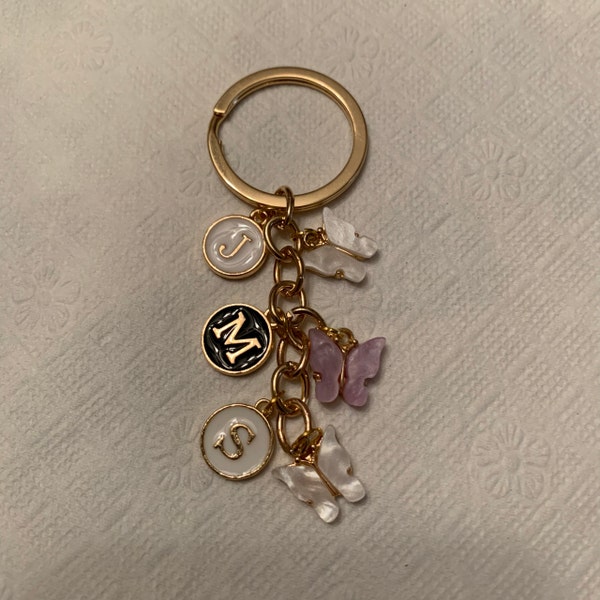 CHARM ONLY Monogram Letter Pendant Initials Sign Keychain Ring Gold ...