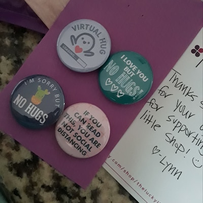 Social Distancing Awareness Buttons No Hugs Pin, Virtual Hug Pin Button ...