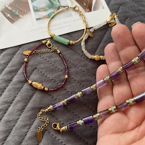 ZOE/ Collier ras du cou en turquoise africaine et amazonite Bohème chic ...