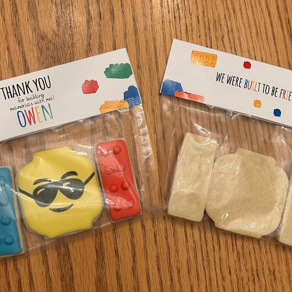 Colourful Bricks Thank You Labels for Birthday Decor, Custom Name Thank ...