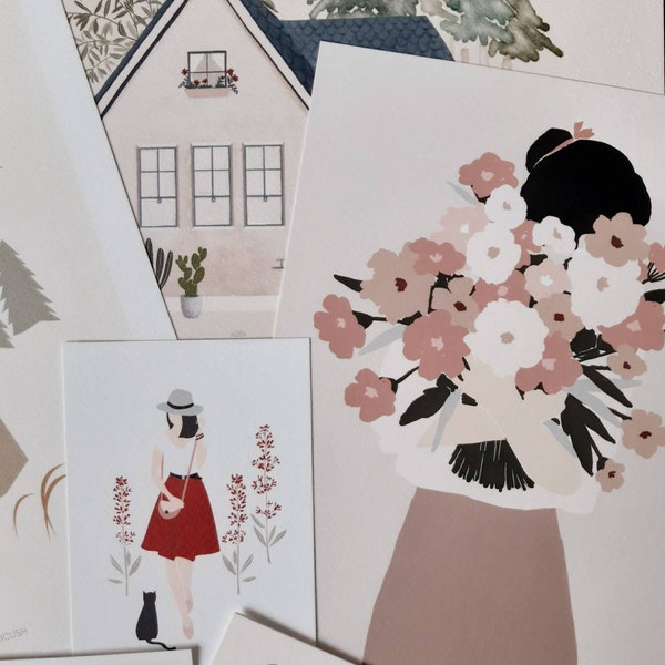 Flower Lady Front Bouquet Art Print, Women Holding Flowers, Botanical ...