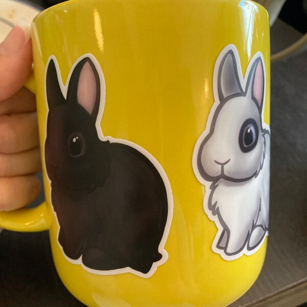 Dwarf Hotot Rabbit Sticker; Adorable Printed Blue-eyed White Dwarf ...