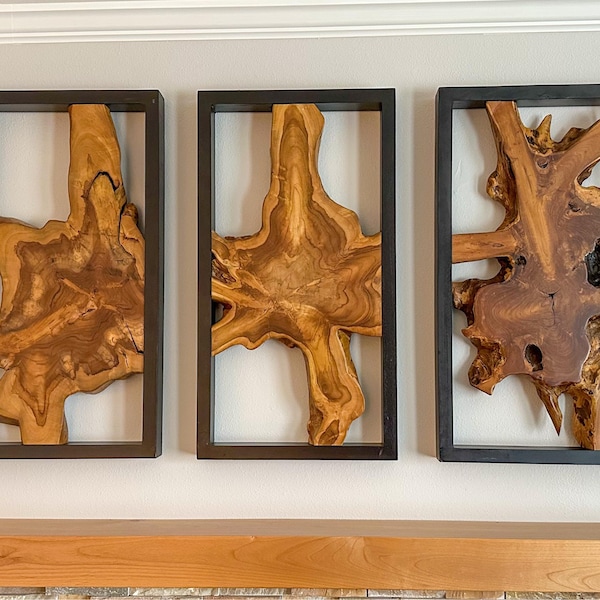 Handmade Live Edge Cedar Wall Art With Black Frame: Rustic Modern Wood ...