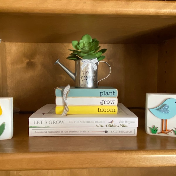 Wooden Books, Spring Decor, Mini Book Stack, Easter Decor, Farmhouse ...