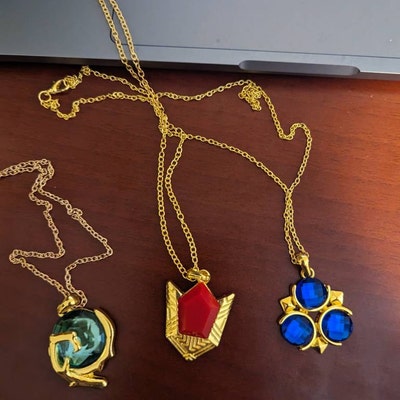 Zelda All 3 Spiritual Stones Necklace Set Kokiri Emerald Goron Ruby ...