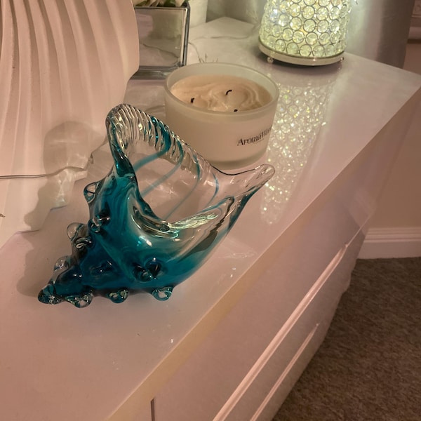 Blue Transparent Conch Shell Art Glass Sculptures Home Decor Ocean ...