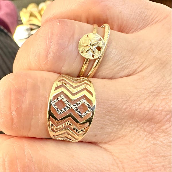 Geometric Ring With Zig Zag in Two Tones, Daily Jewelry for Engagement ...