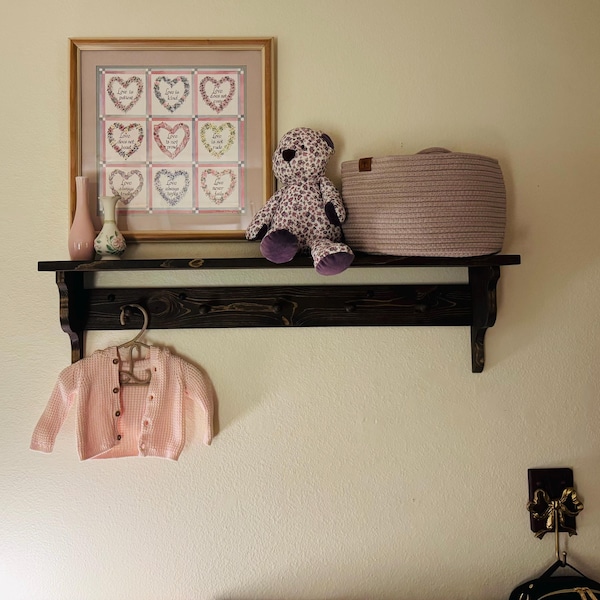 Shaker Peg Rack With Shelf, Stained Peg Shelf, Shaker Peg Coat Rack ...