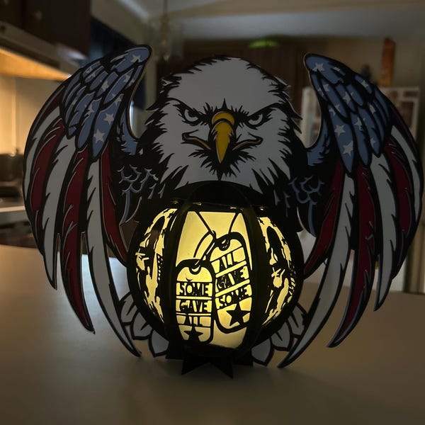 Bald Eagle Memorial Lantern SVG, Patriotic 3D Paper Cut Light Box ...