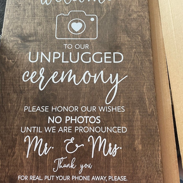 Unplugged Wedding Sign - Unplugged Ceremony Sign - Vertical Wooden ...