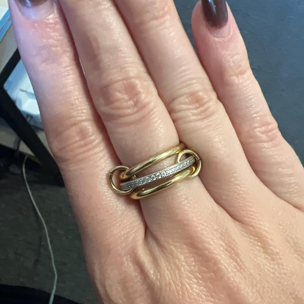 Bellanca Diamond Connected Stacker Gold Linked Spinner Ring, Handmade ...