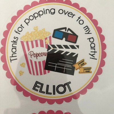 Movie Stickers, Movie Birthday Party, Movie Party Stickers ...