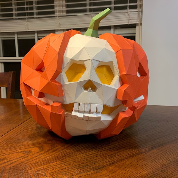 Skull Pumpkin 3D Papercraft PDF Template/ DIY Low Poly Halloween Decor ...