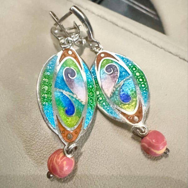 Georgian Cloisonne Enamel Ring Artisan Silver Jewelry Green and Yellow ...