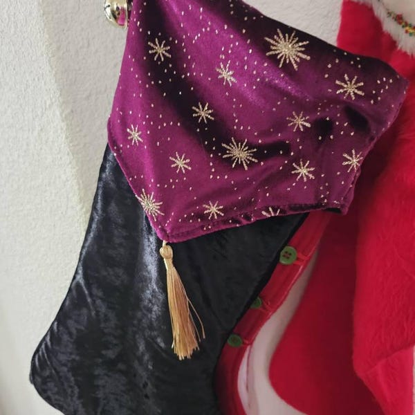 Whimsical Gothic Christmas Stocking | Black Velvet With Burgundy ...