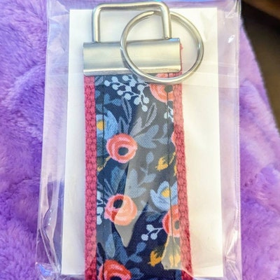 Blue Print Floral Key Fob Fabric Key Fob Navy Key Fob Blue Flower Key ...