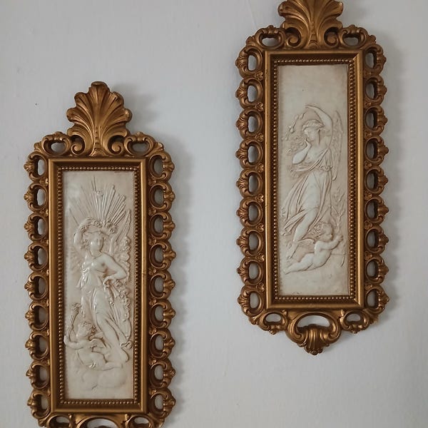 FREE SHIPPING Vtg Dark Blue Ornate Gold Accents Syroco Style Oval Easel ...