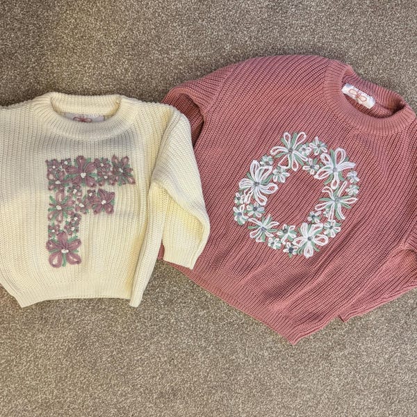Personalised Hand Embroidered Floral Initial Jumper/sweater Oversized ...