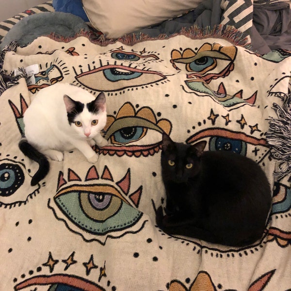 Evil Eye Woven Throw Blanket, Evil Eye Pattern Woven Throw, Mystical ...