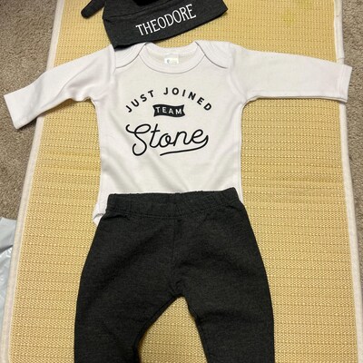 Baby Boy Coming Home Outfit, Just Joined Team Baby Outfit, Custom Name ...