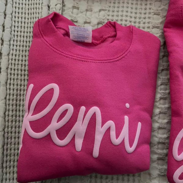 Girl's Pink Puff Personalized Sweatshirt, Pink Sweatshirt, Youth ...