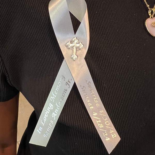 Personalized Memorial Ribbon Pins for Funeral or Celebration of Life ...